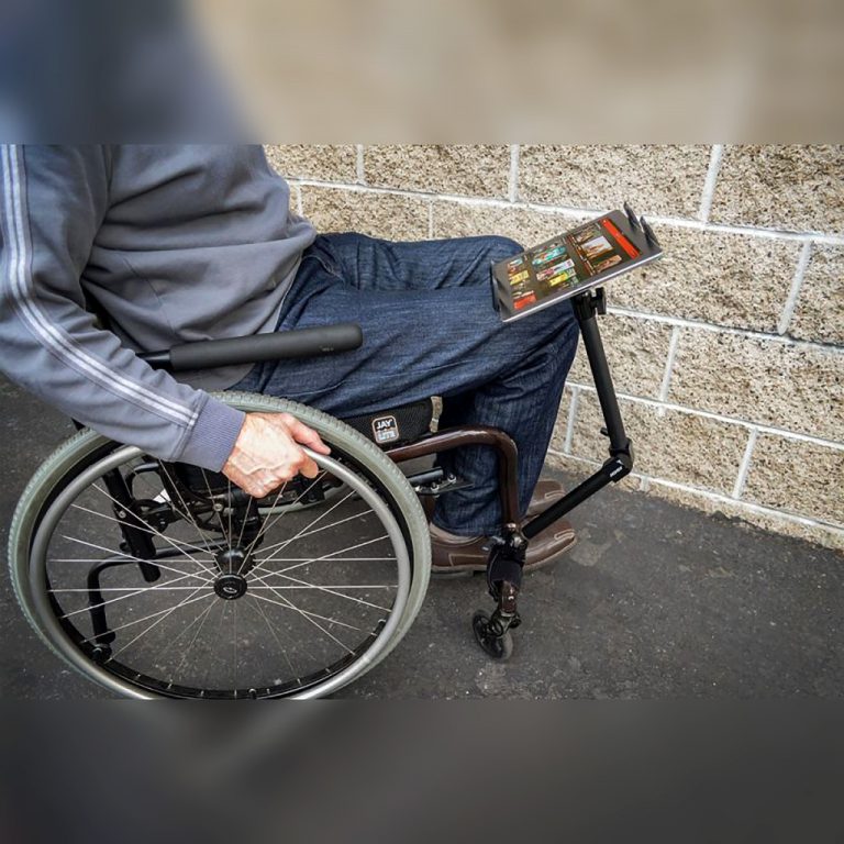 Arkon Heavy-Duty Desk or Wheelchair Tablet Clamp Mount with 22″ Arm for ...